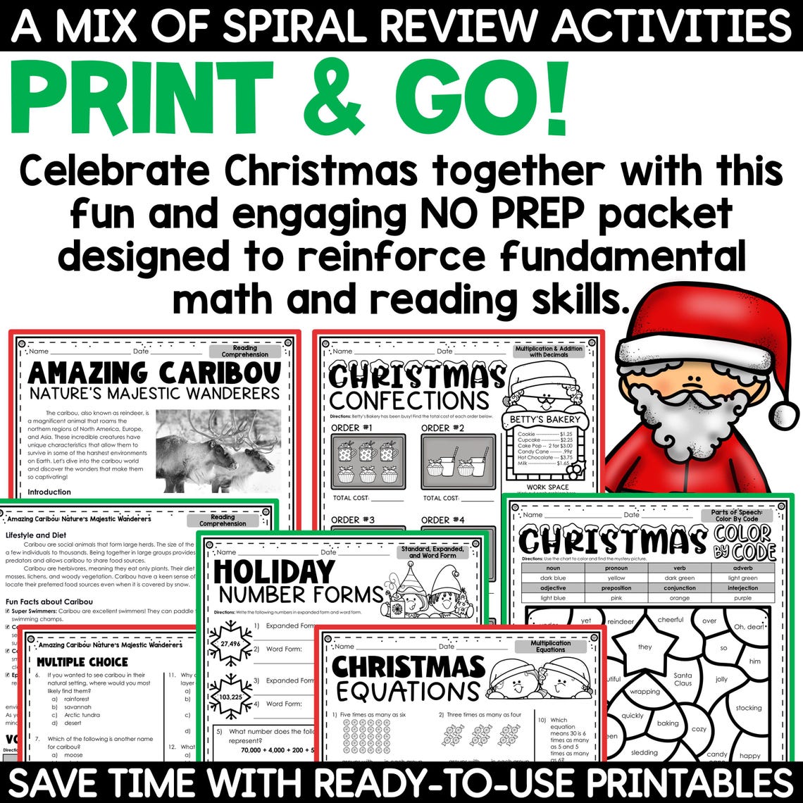 Christmas Activities Math Reading Comprehension Writing Worksheets ...