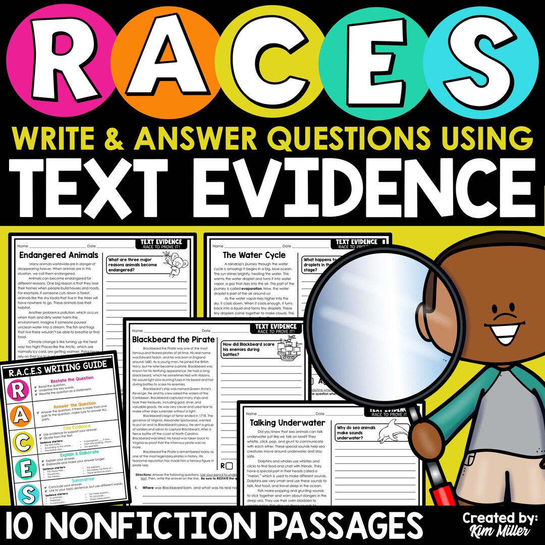 RACES Writing Strategy Anchor Chart Text Evidence Worksheets Reading ...