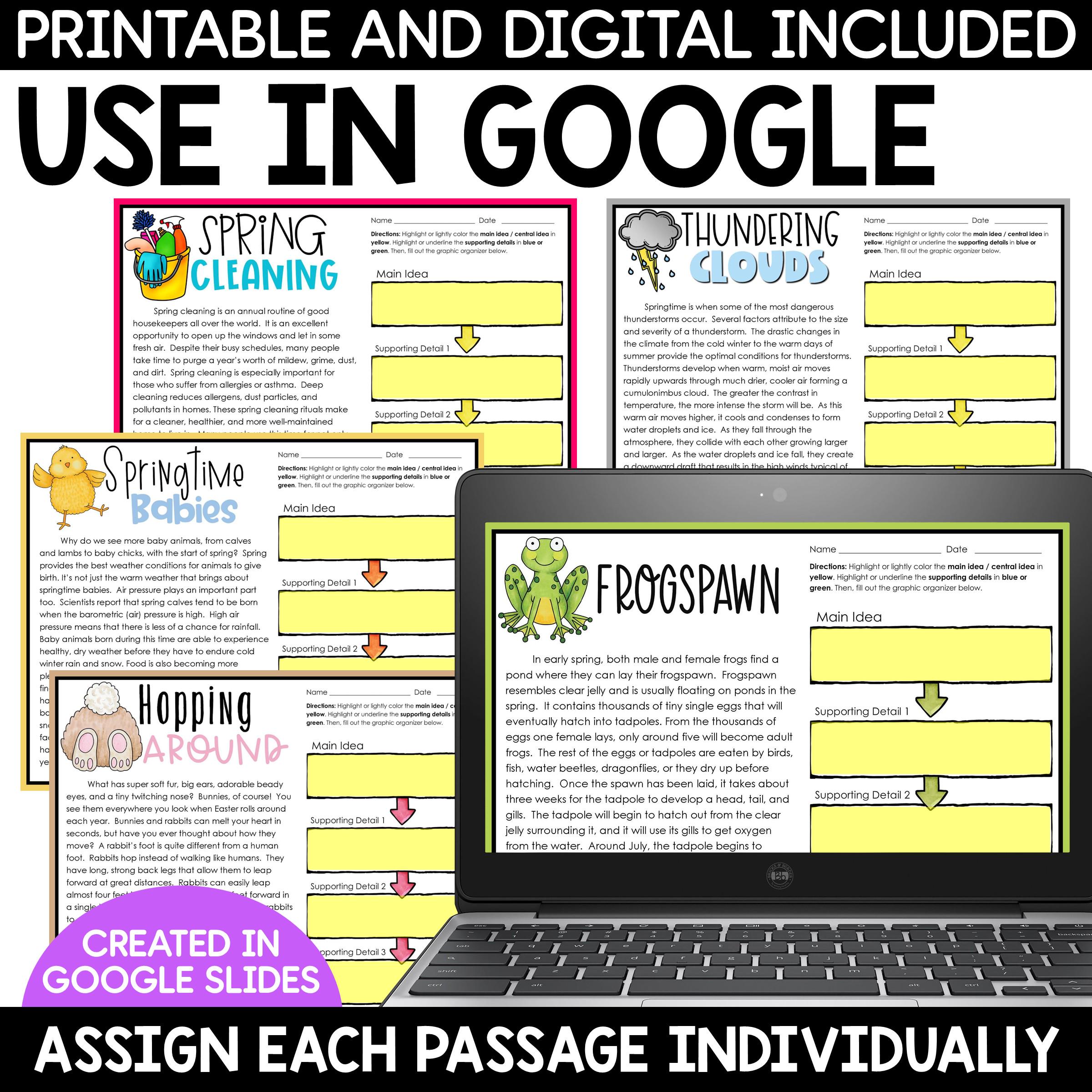Spring Easter Main Idea Worksheets for 3rd 4th 5th Grade | Teacher ...
