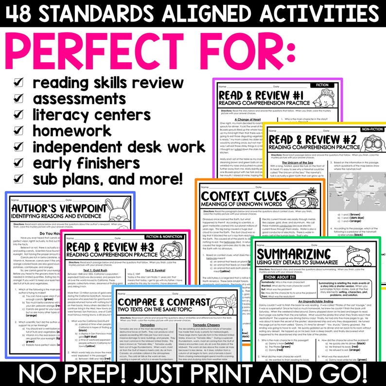 Reading Comprehension Bundle PDF, Digital Download Printables for 3rd ...