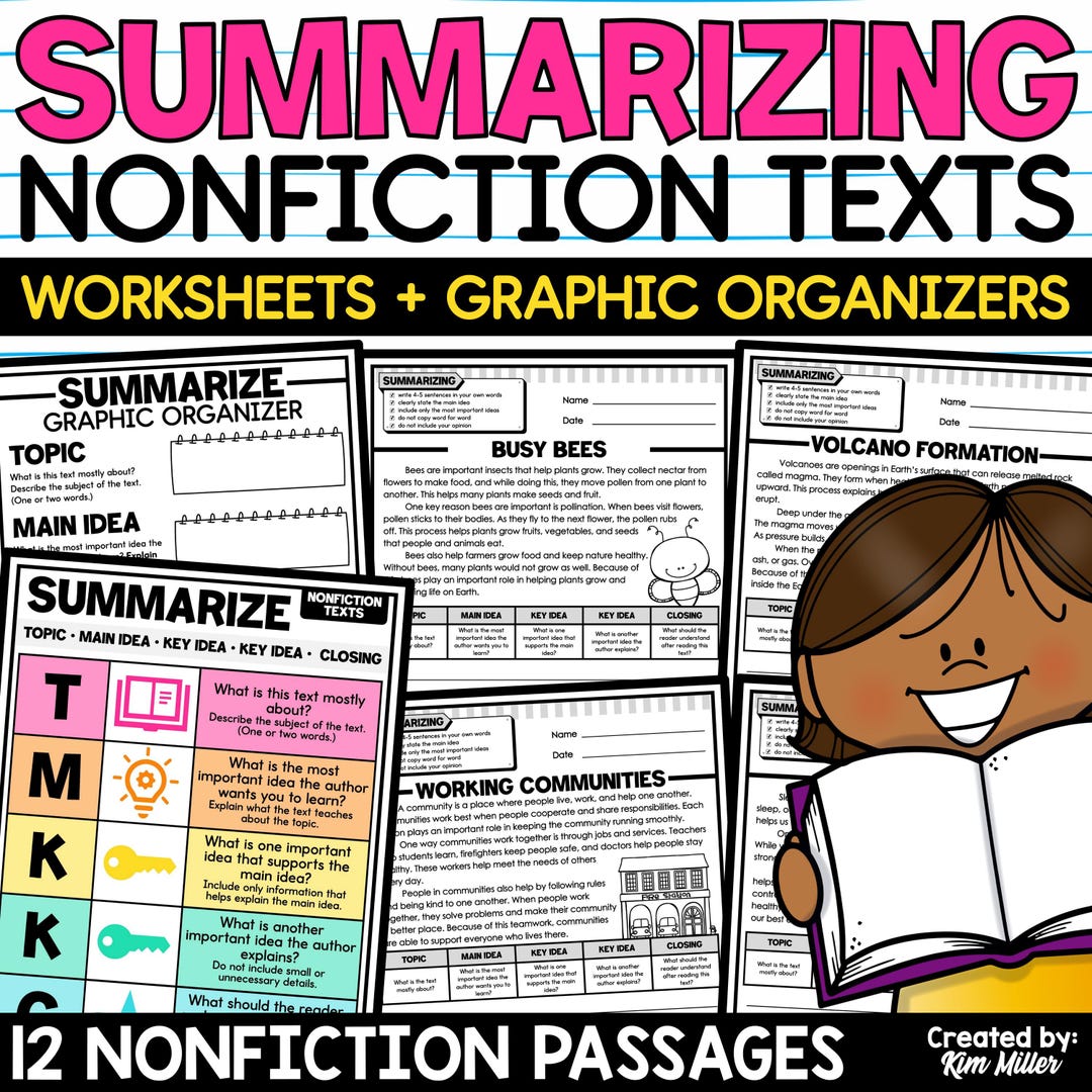 Summarizing Nonfiction Worksheets for Grades 3–5, Main Idea and Key ...