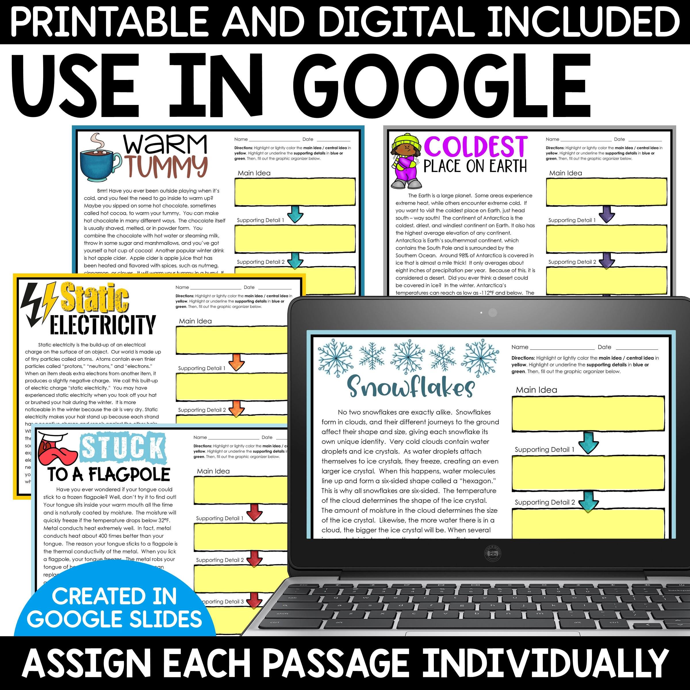 Winter Main Idea Worksheets for 3rd 4th 5th Grade | Teacher Classroom ...