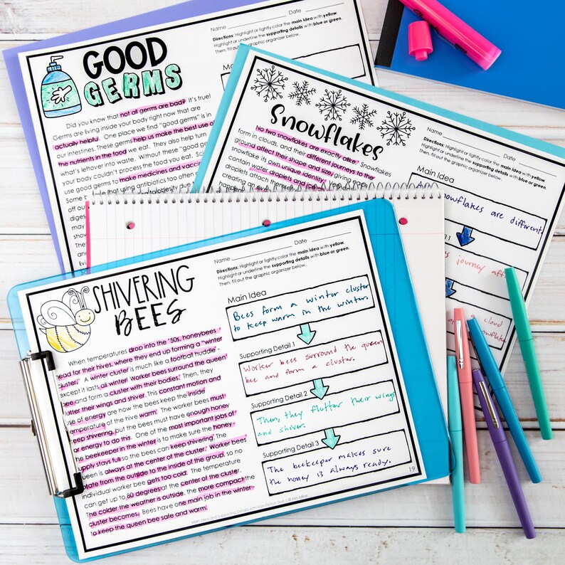 Winter Main Idea Worksheets for 3rd 4th 5th Grade | Teacher Classroom ...