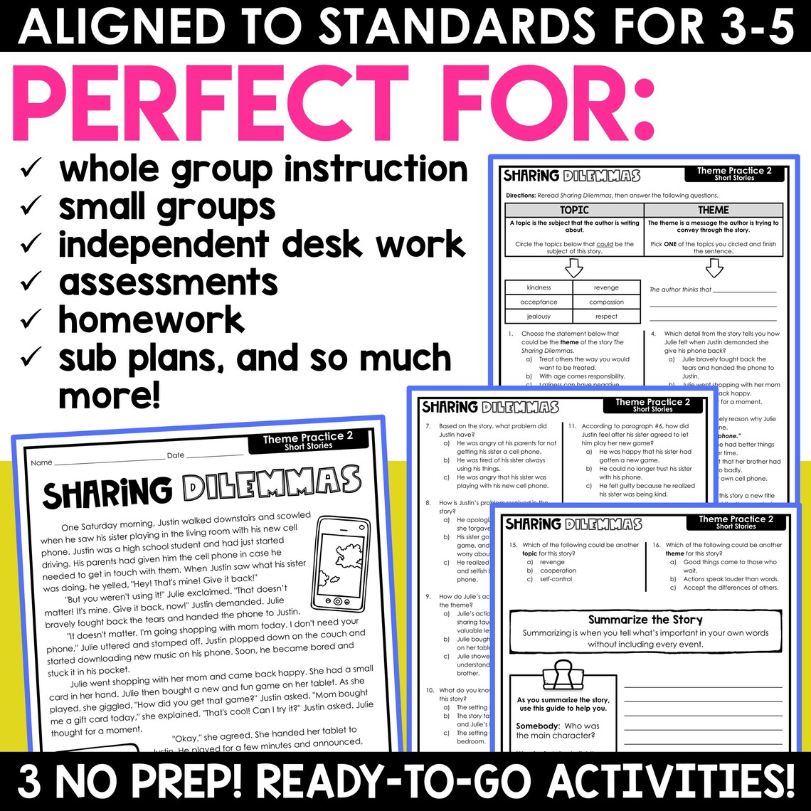 Teaching Theme Worksheets, Short Stories for Kids, Finding Theme ...