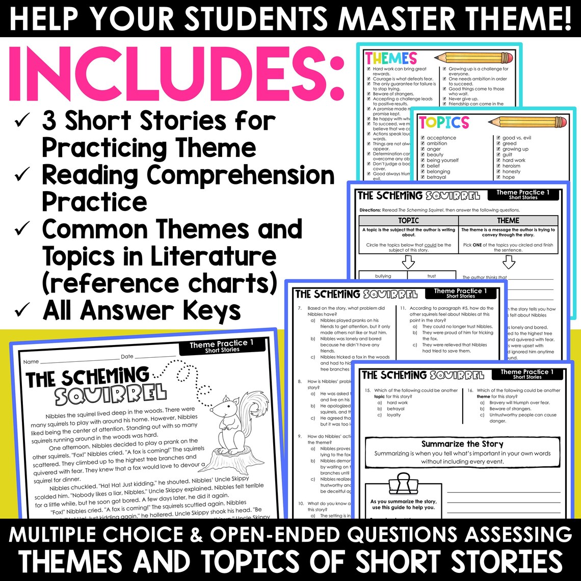 Teaching Theme Worksheets, Short Stories for Kids, Finding Theme ...