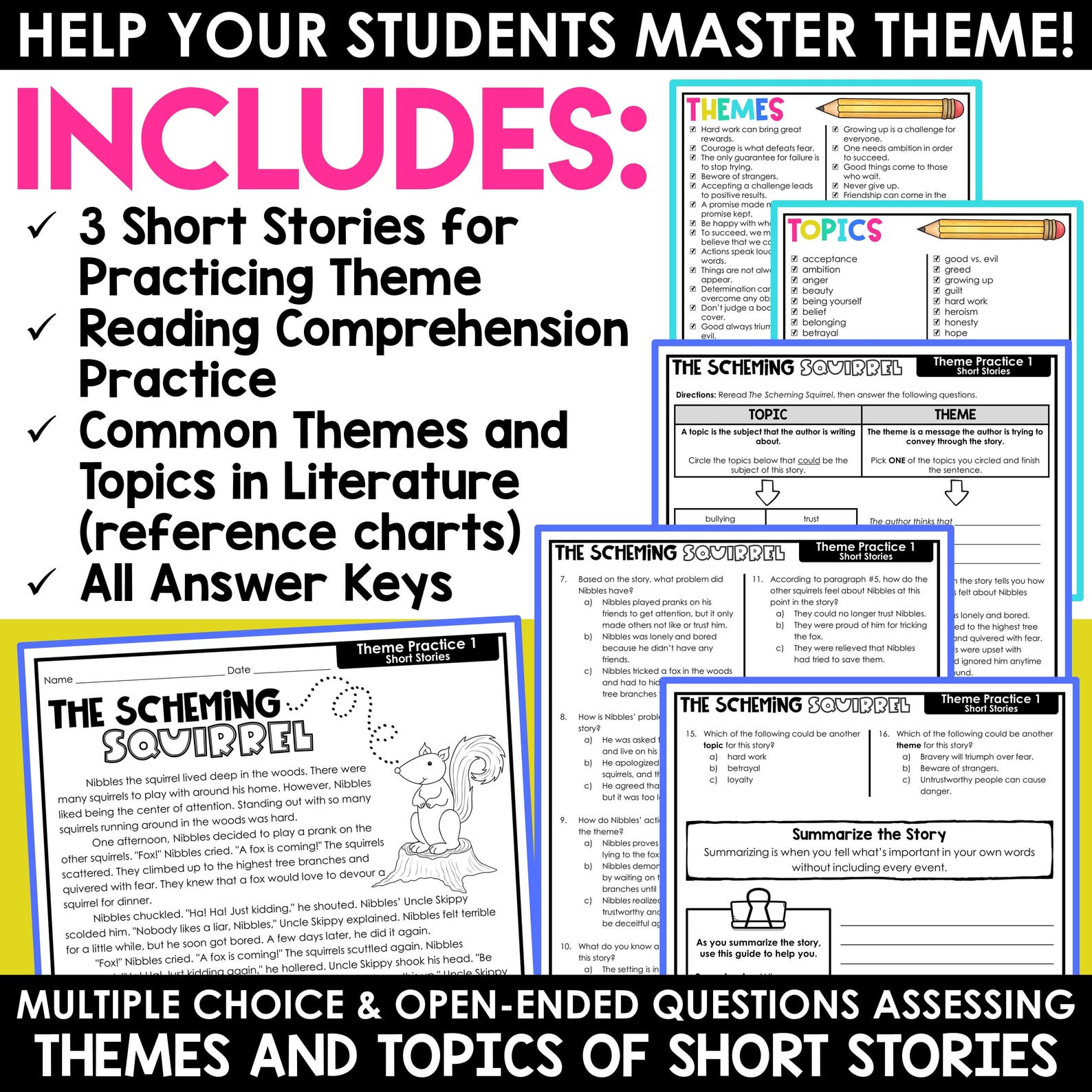 Teaching Theme Worksheets, Short Stories for Kids, Finding Theme ...