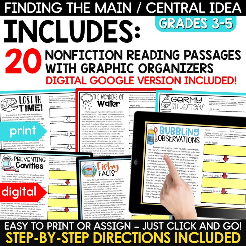 Main Idea and Supporting Details Worksheets 3rd, 4th, 5th Grade ...