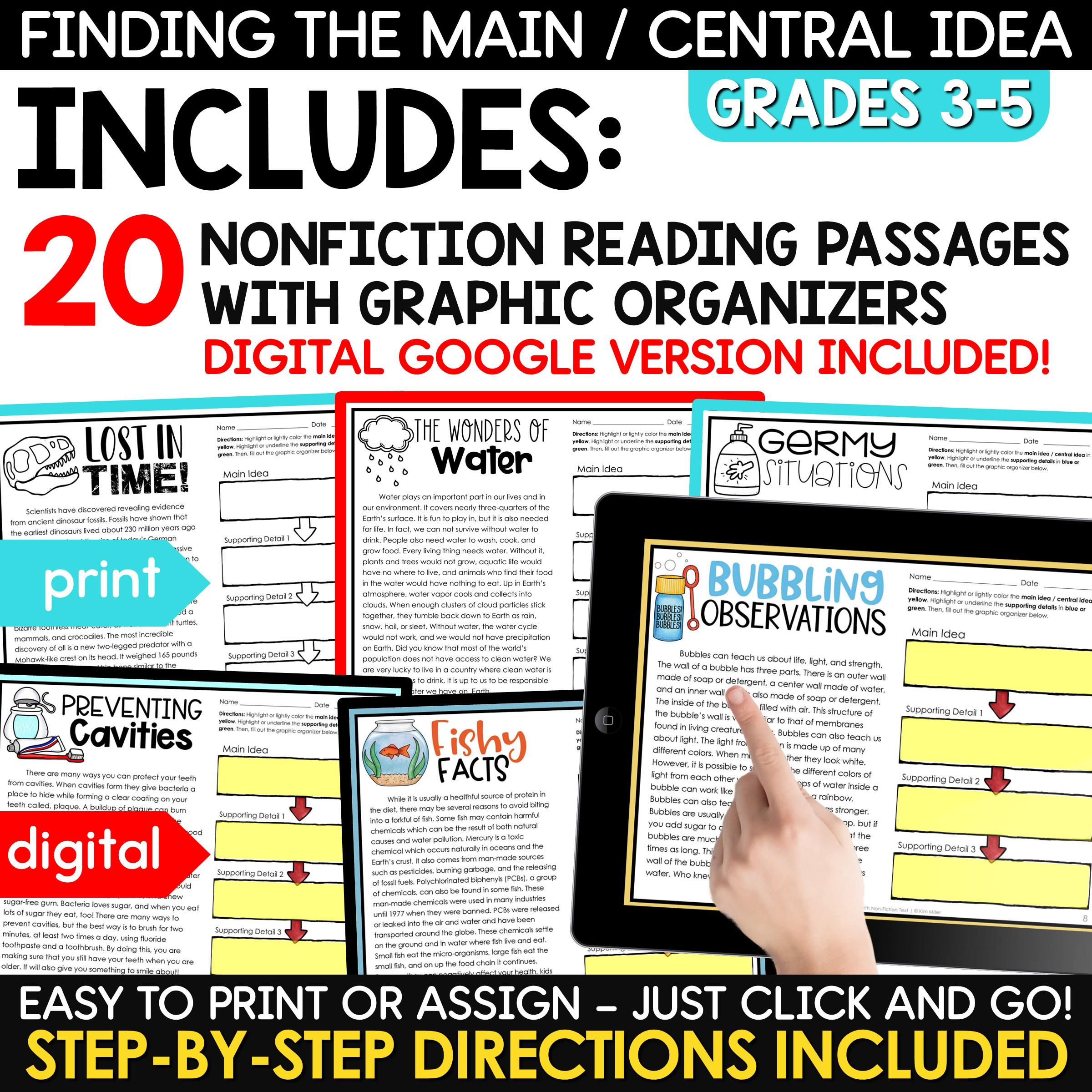 Main Idea and Supporting Details Worksheets 3rd, 4th, 5th Grade ...