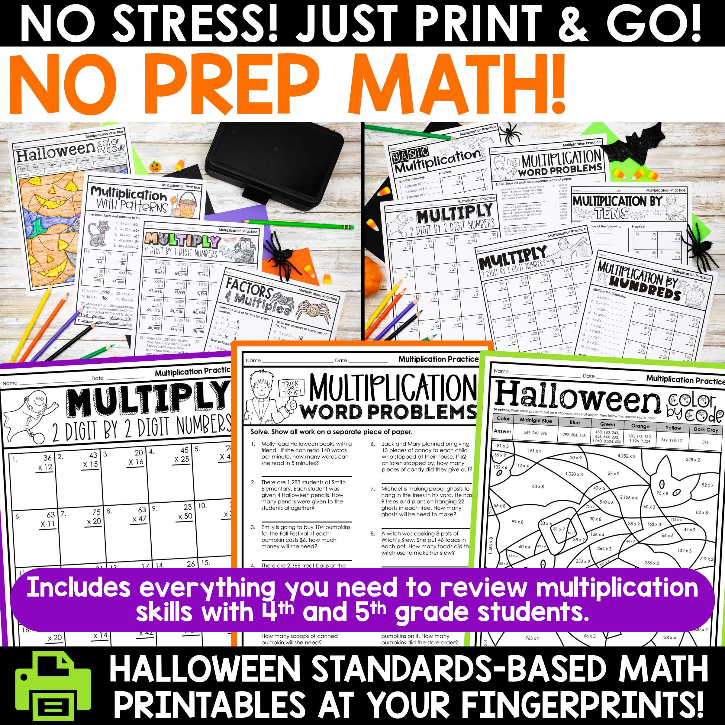 Halloween Activities Multiplication Practice Sheets Fall Math ...