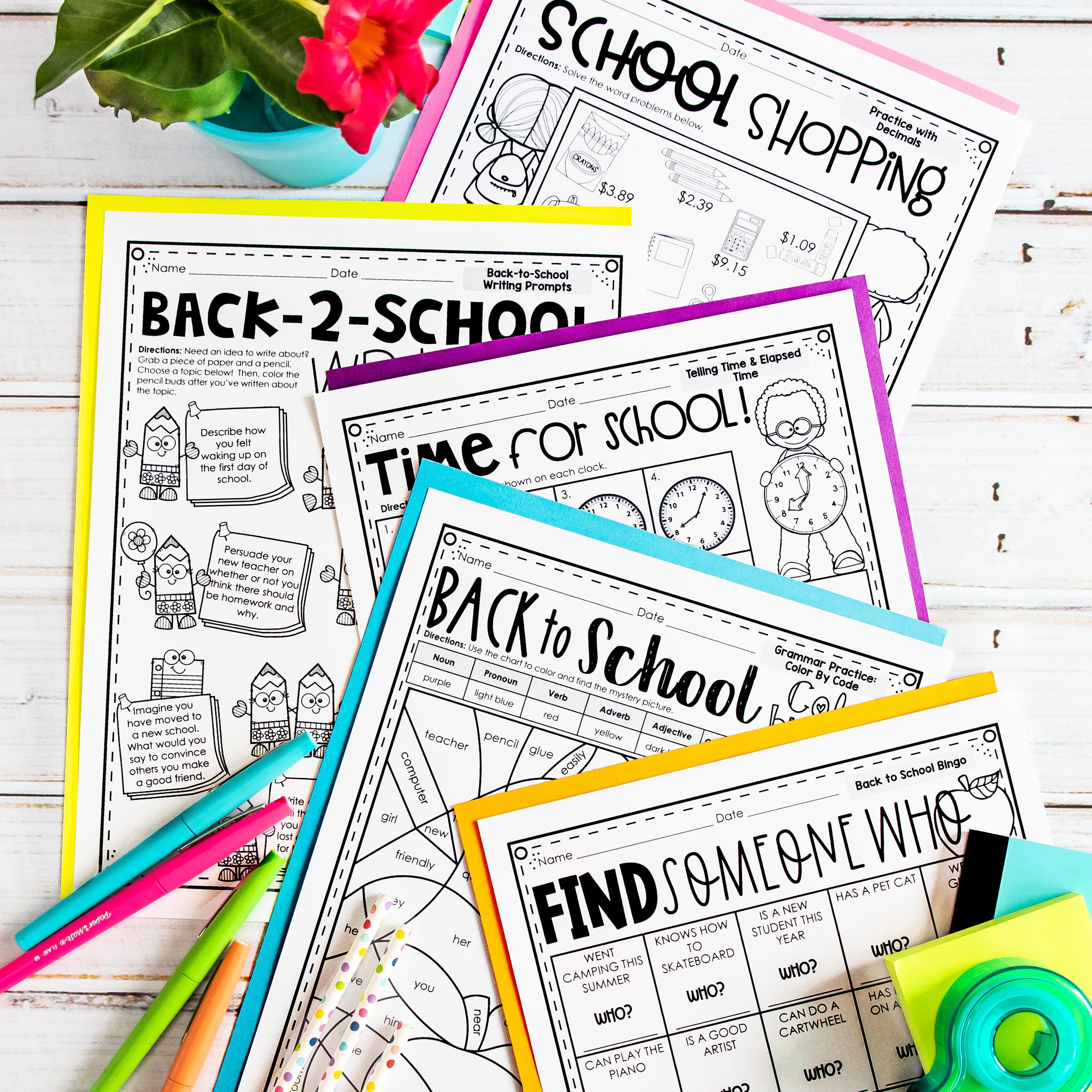 4th 5th Grade Back to School Worksheets, First Day First Week of School ...