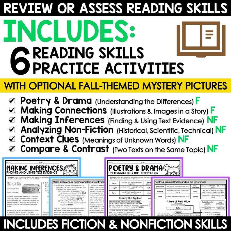 Fall Autumn Reading Comprehension Passages Worksheets Printables 4th ...