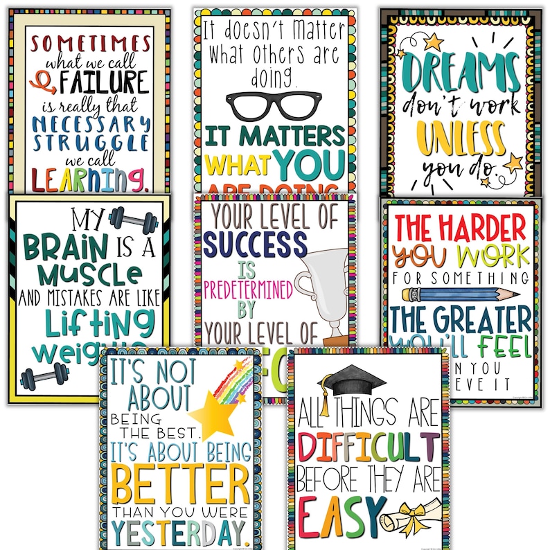 Motivational Growth Mindset Posters for Bulletin Boards, Door Decor ...