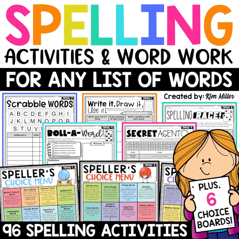 Spelling Word Work 3rd 4th 5th Grade Spelling Practice Activities ...
