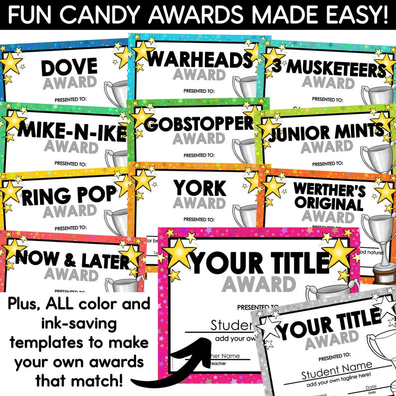 End of Year Candy Awards Ceremony, Editable Candy Bar Awards for ...