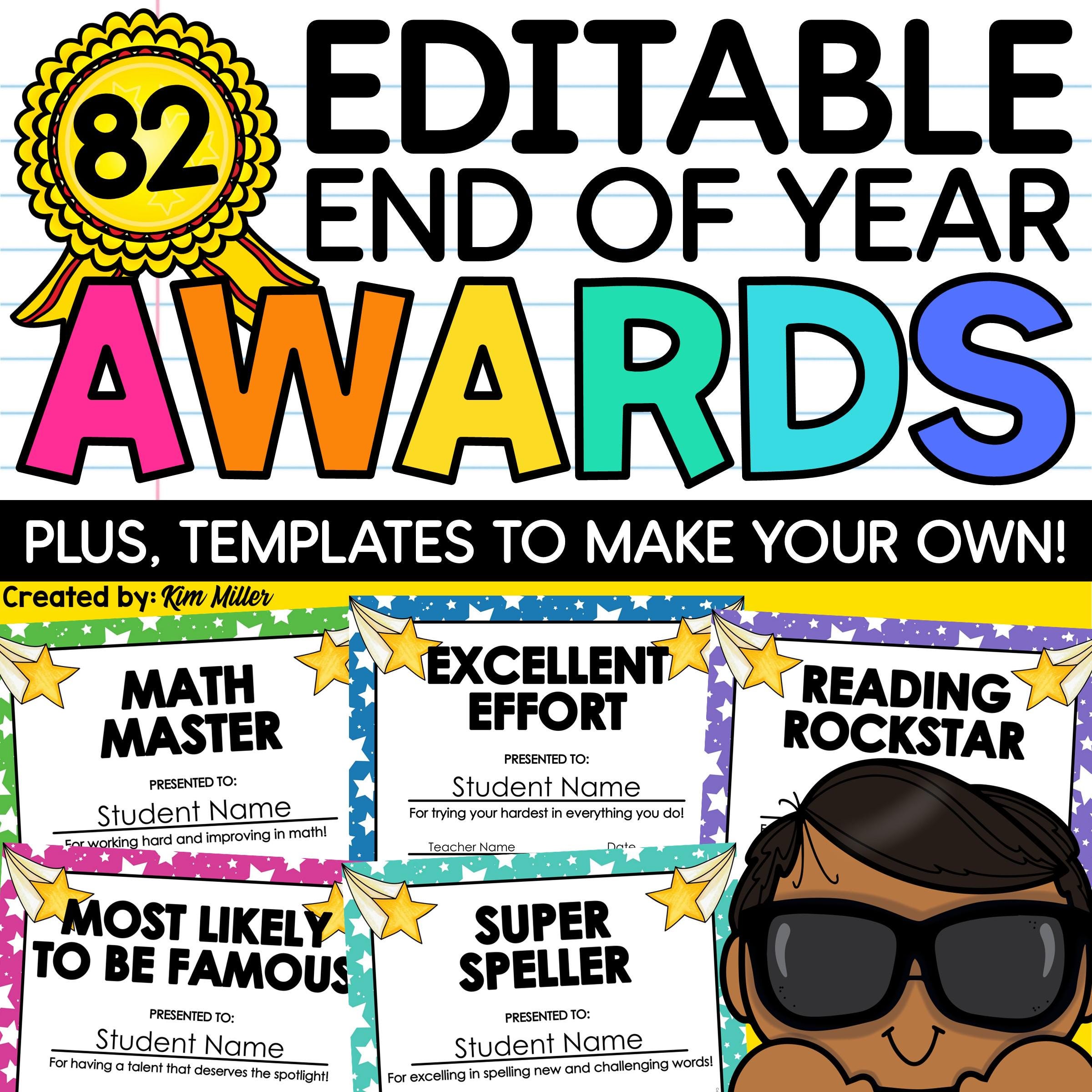 End of Year Awards Ceremony, Editable Superlative Awards for Teachers ...