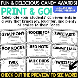 End of Year Candy Awards Ceremony, Editable Candy Bar Awards for ...