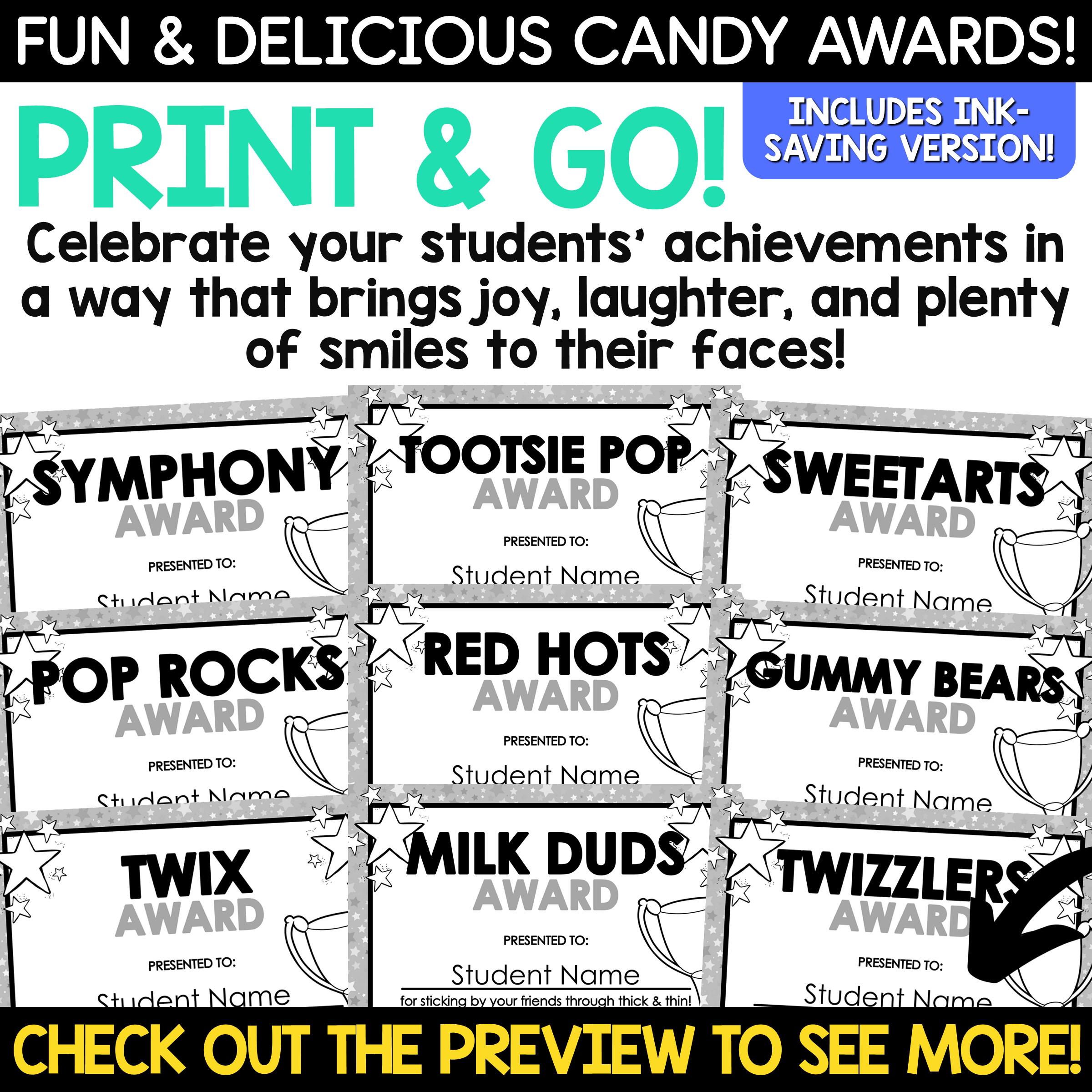 End of Year Candy Awards Ceremony, Editable Candy Bar Awards for ...