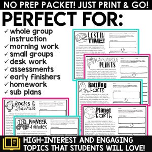 Main Idea and Supporting Details Worksheets 3rd, 4th, 5th Grade Teacher ...