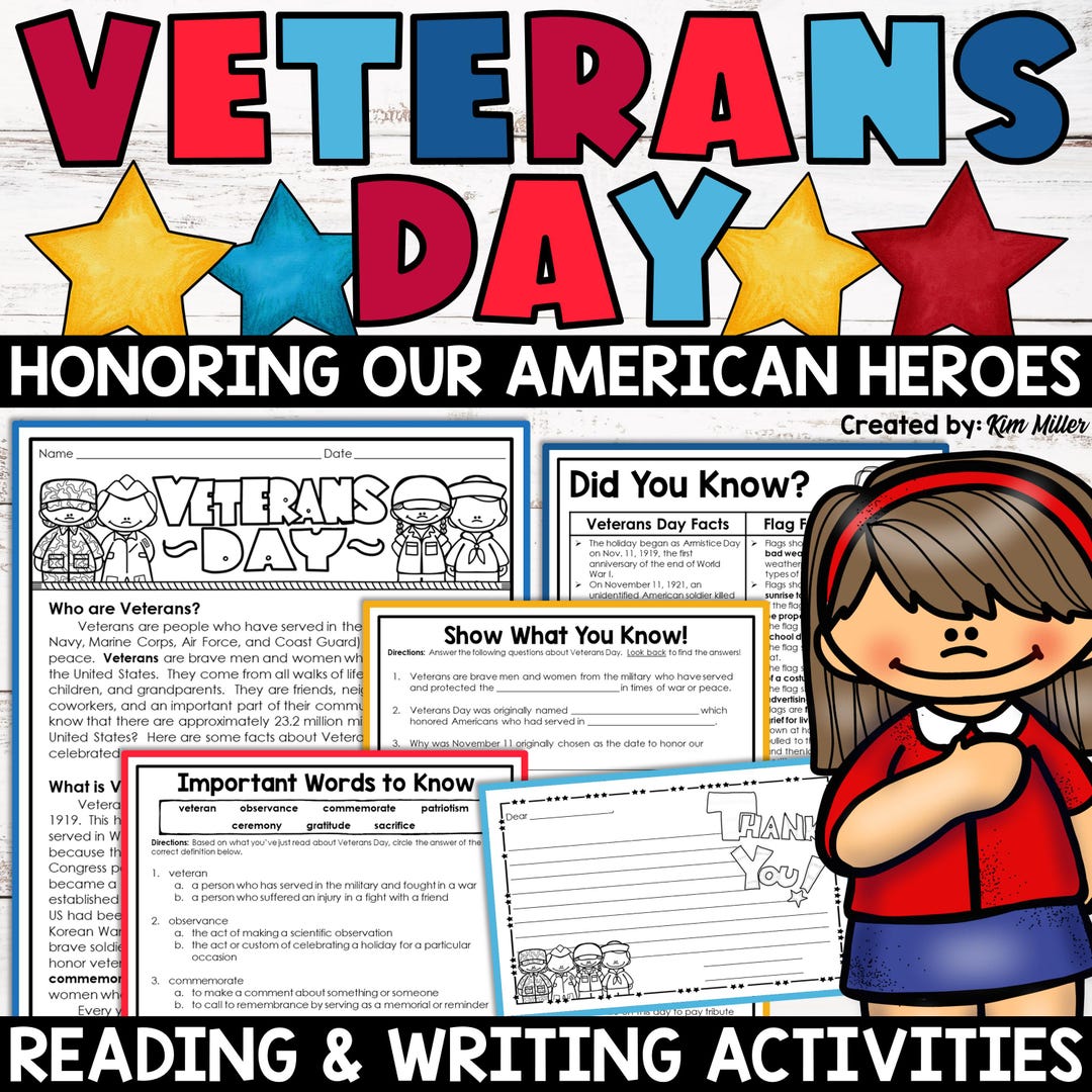 Veterans Day Reading Comprehension and Writing Prompts for Grades 3-5 ...