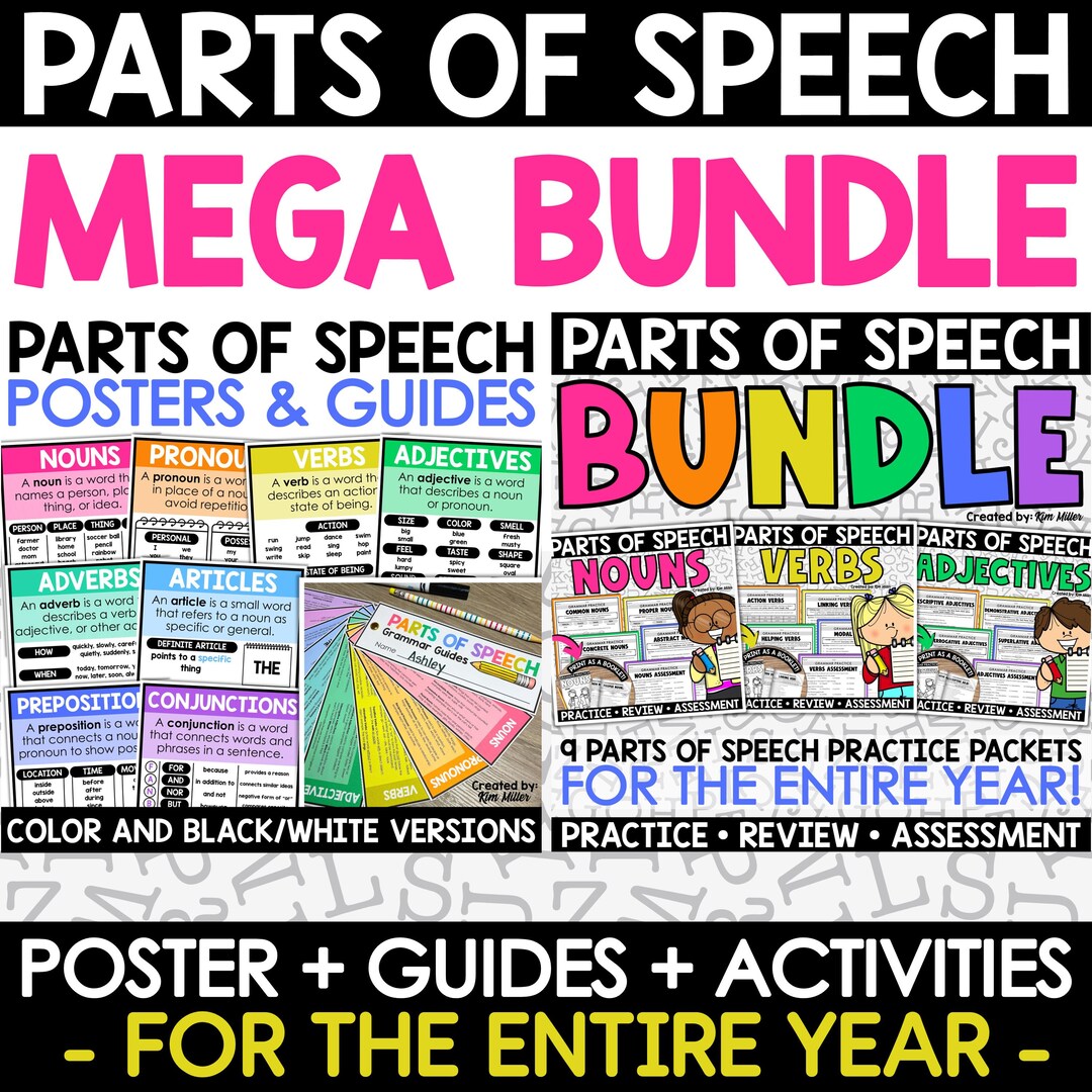 Parts of Speech Posters for Classroom Elementary, Grammar Worksheets ...