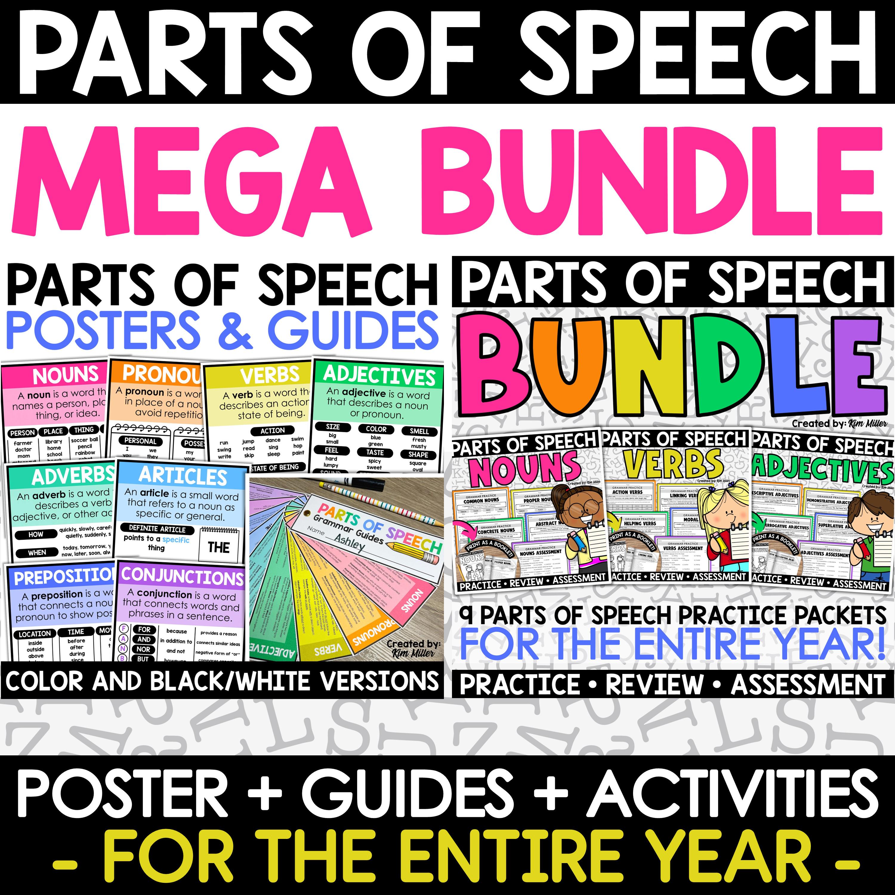 Parts of Speech Posters for Classroom Elementary, Grammar Worksheets ...