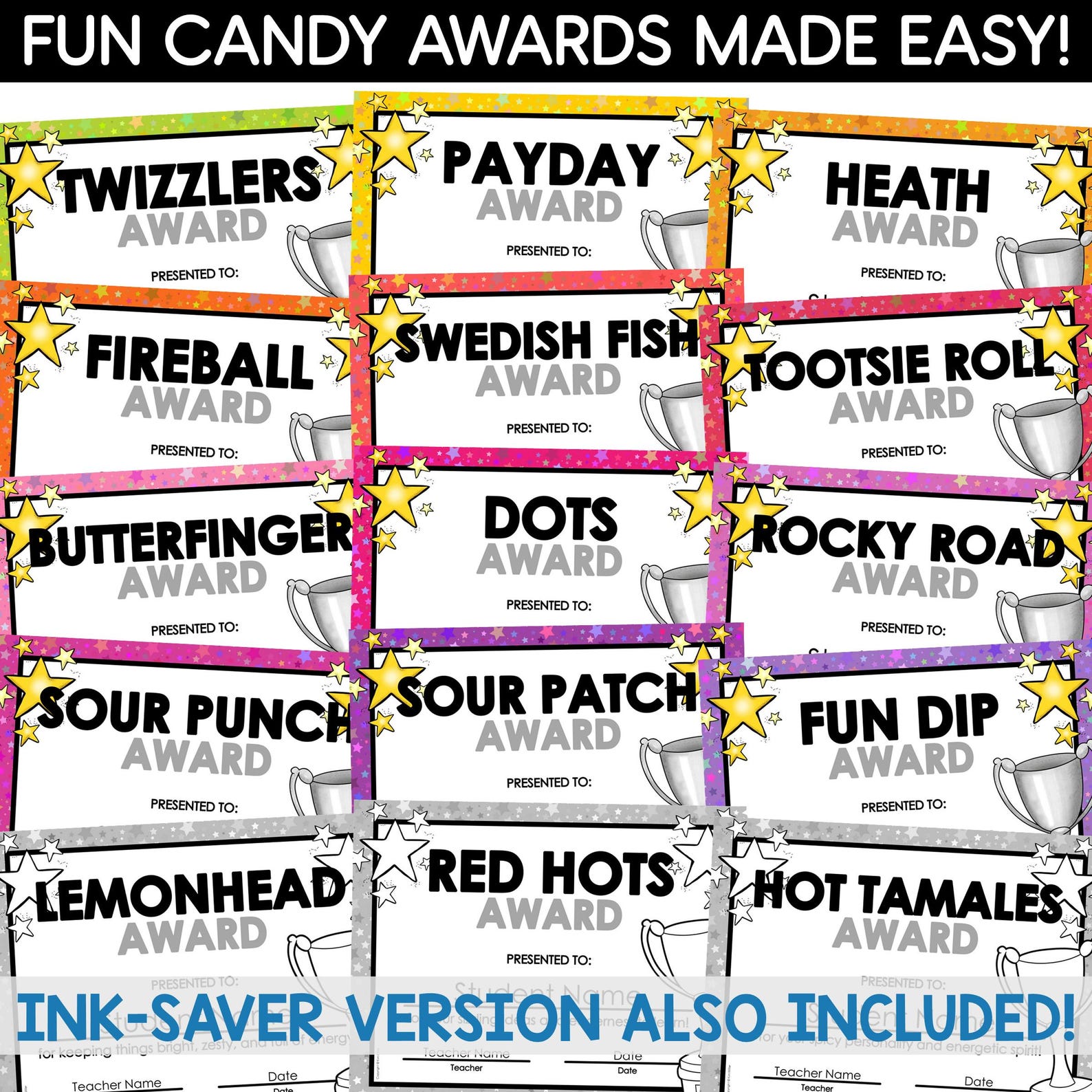 End of Year Candy Awards Ceremony, Editable Candy Bar Awards for ...