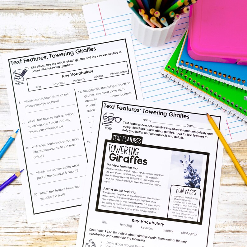 Nonfiction Text Features Worksheets, Informational Text, Reading ...
