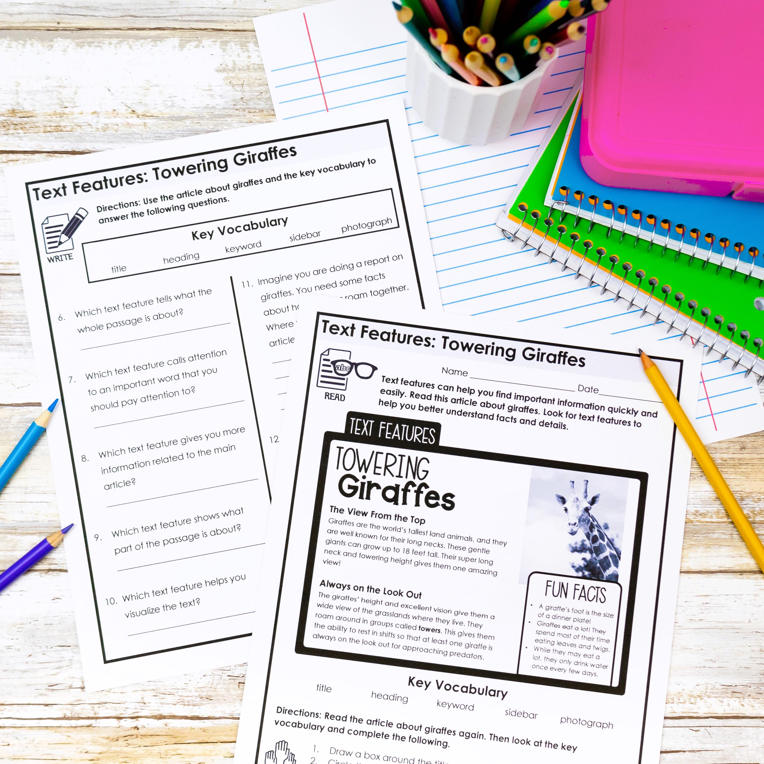 Nonfiction Text Features Worksheets, Informational Text, Reading ...