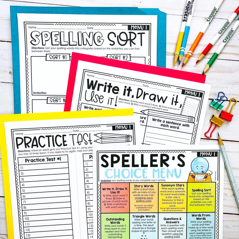 Spelling Word Work 3rd 4th 5th Grade Spelling Practice Activities ...