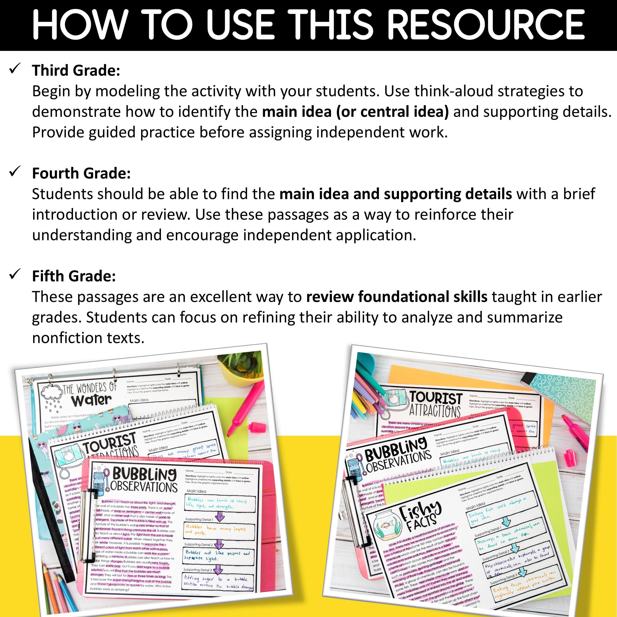 Main Idea and Supporting Details Worksheets 3rd, 4th, 5th Grade ...