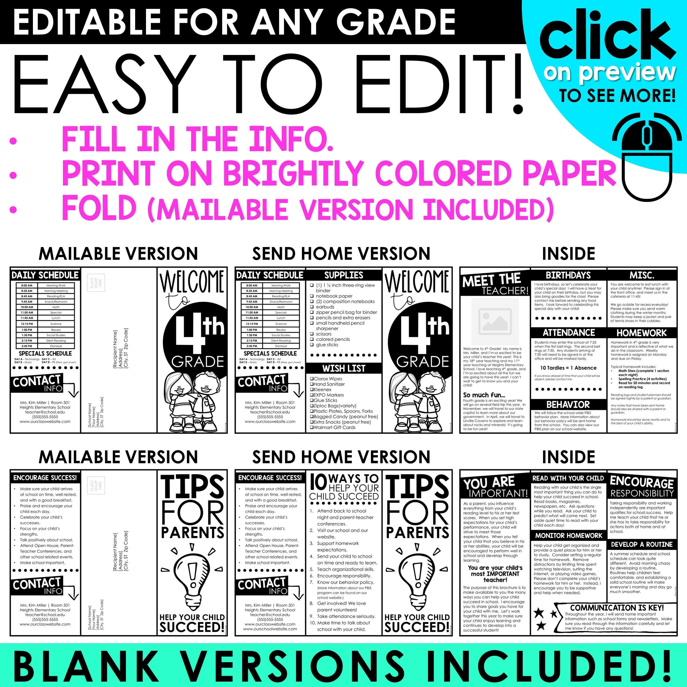 Welcome Back to School EDITABLE Letter Brochure Meet the Teacher ...