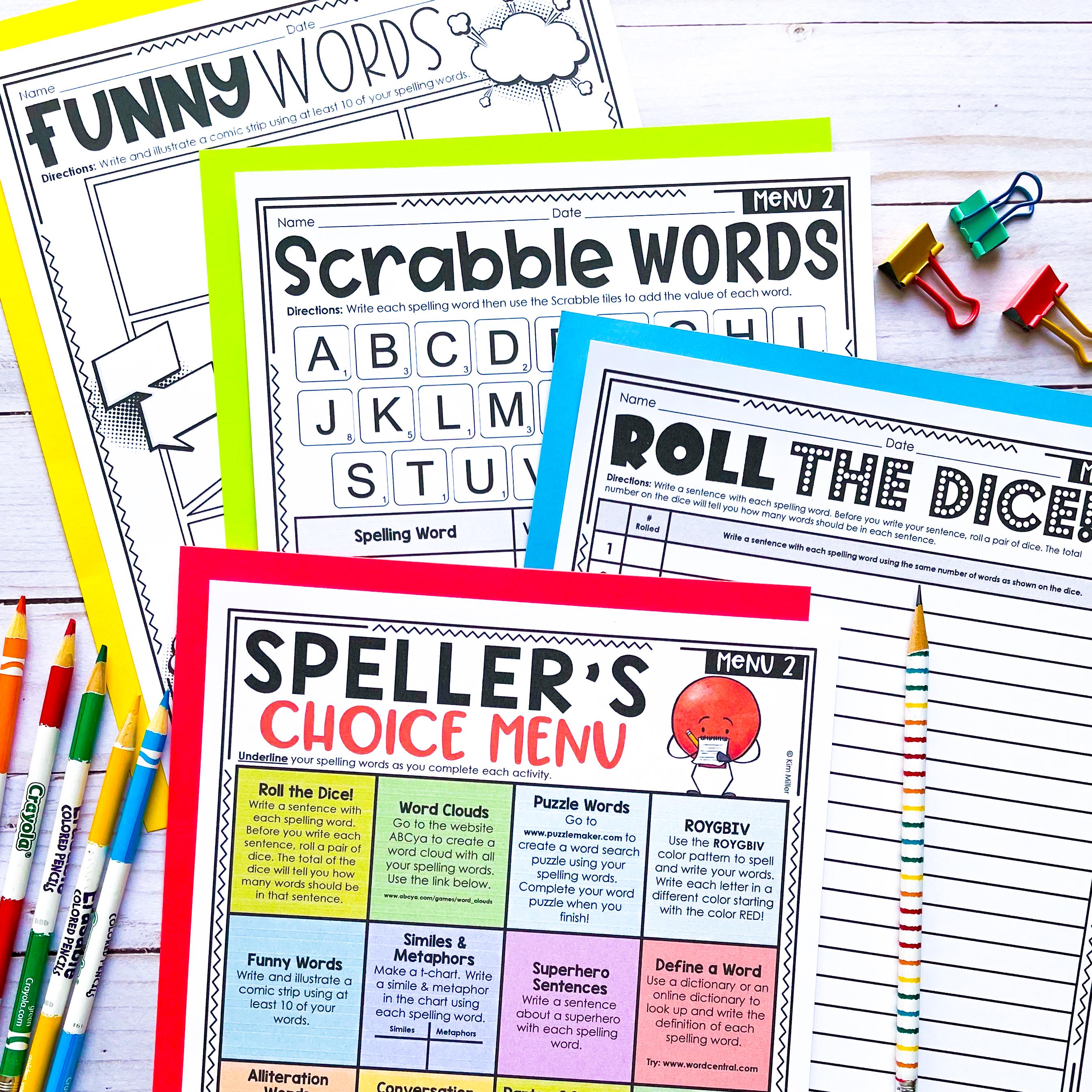 Spelling Word Work 3rd 4th 5th Grade Spelling Practice Activities ...