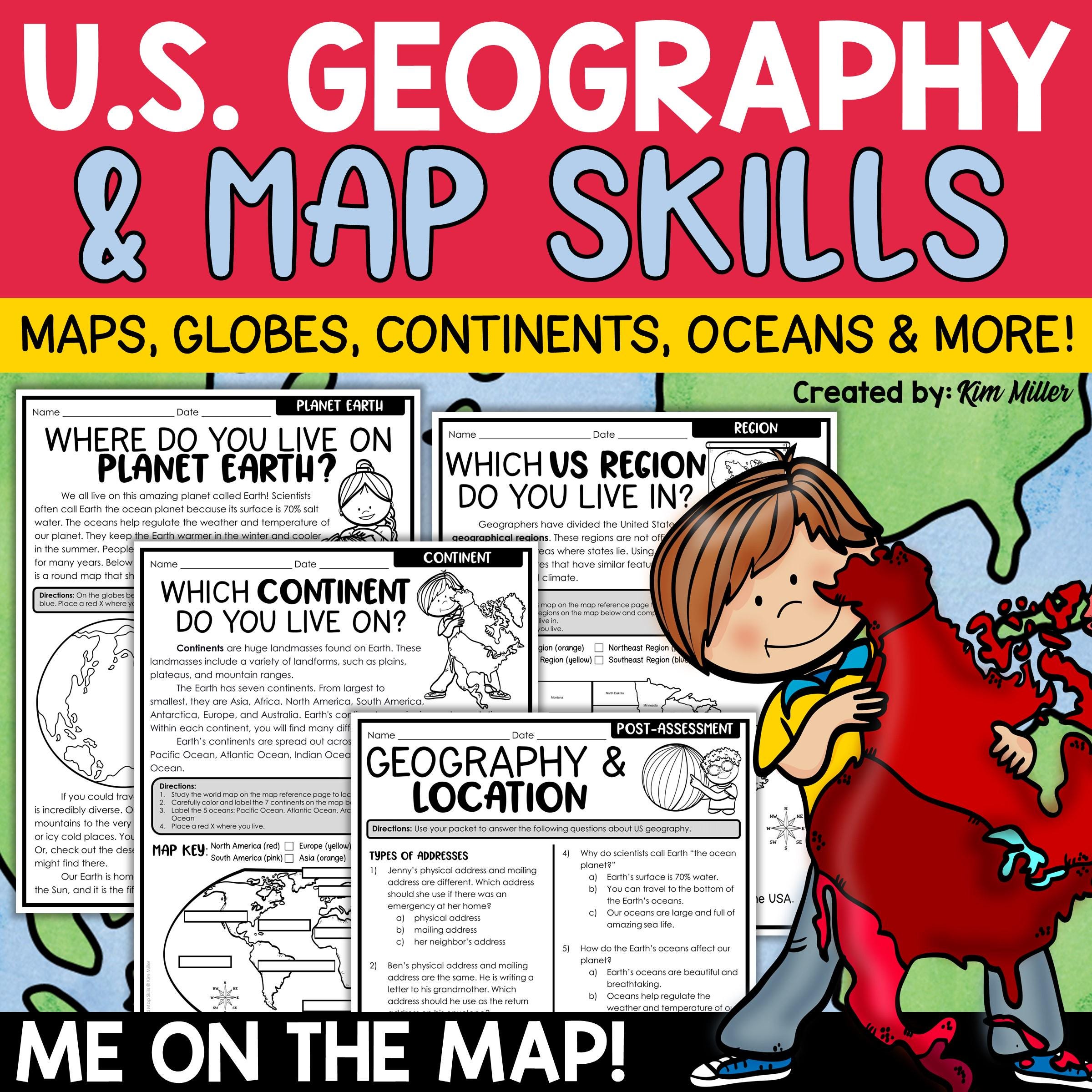 Map Skills US Geography Worksheet | Maps and Globes | Continents and ...