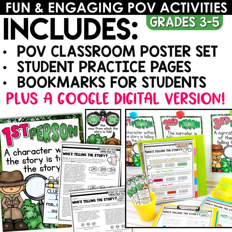 Point of View Anchor Chart, Worksheets, Printables, Short Stories for ...
