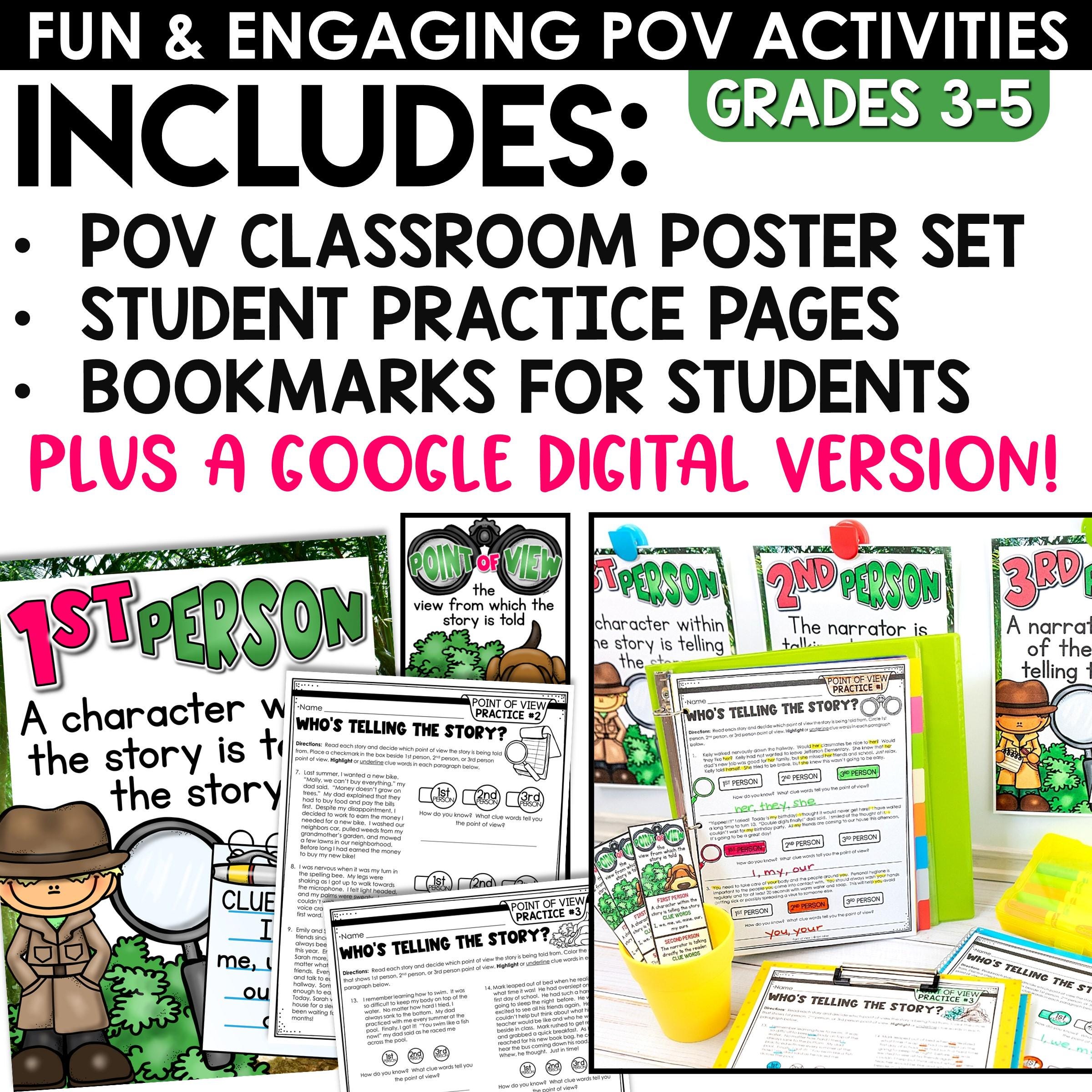 Point of View Anchor Chart, Worksheets, Printables, Short Stories for ...