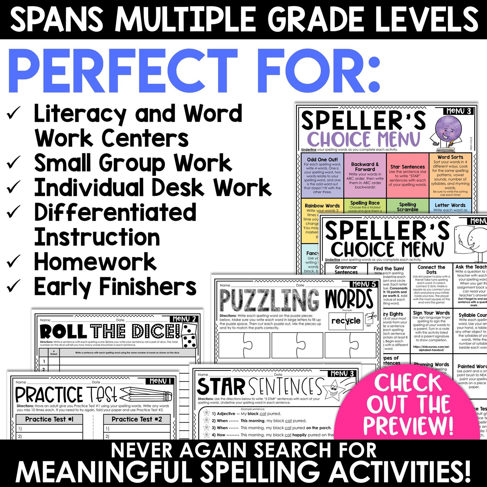 Spelling Word Work 3rd 4th 5th Grade Spelling Practice Activities ...