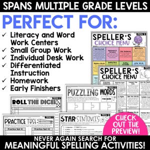 Spelling Word Work 3rd 4th 5th Grade Spelling Practice Activities ...