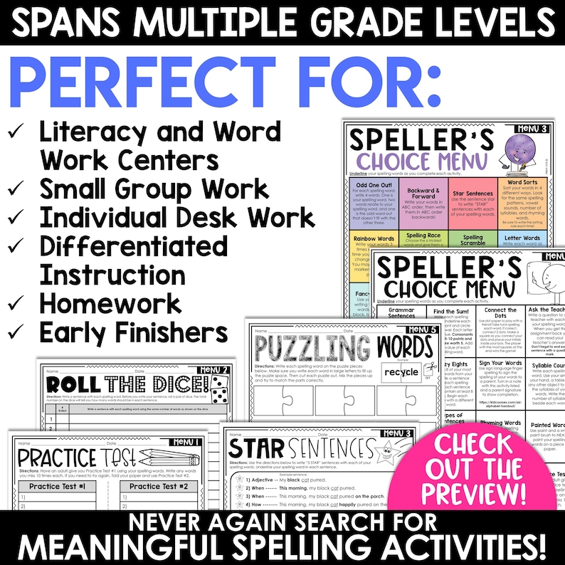 Spelling Word Work 3rd 4th 5th Grade Spelling Practice Activities ...
