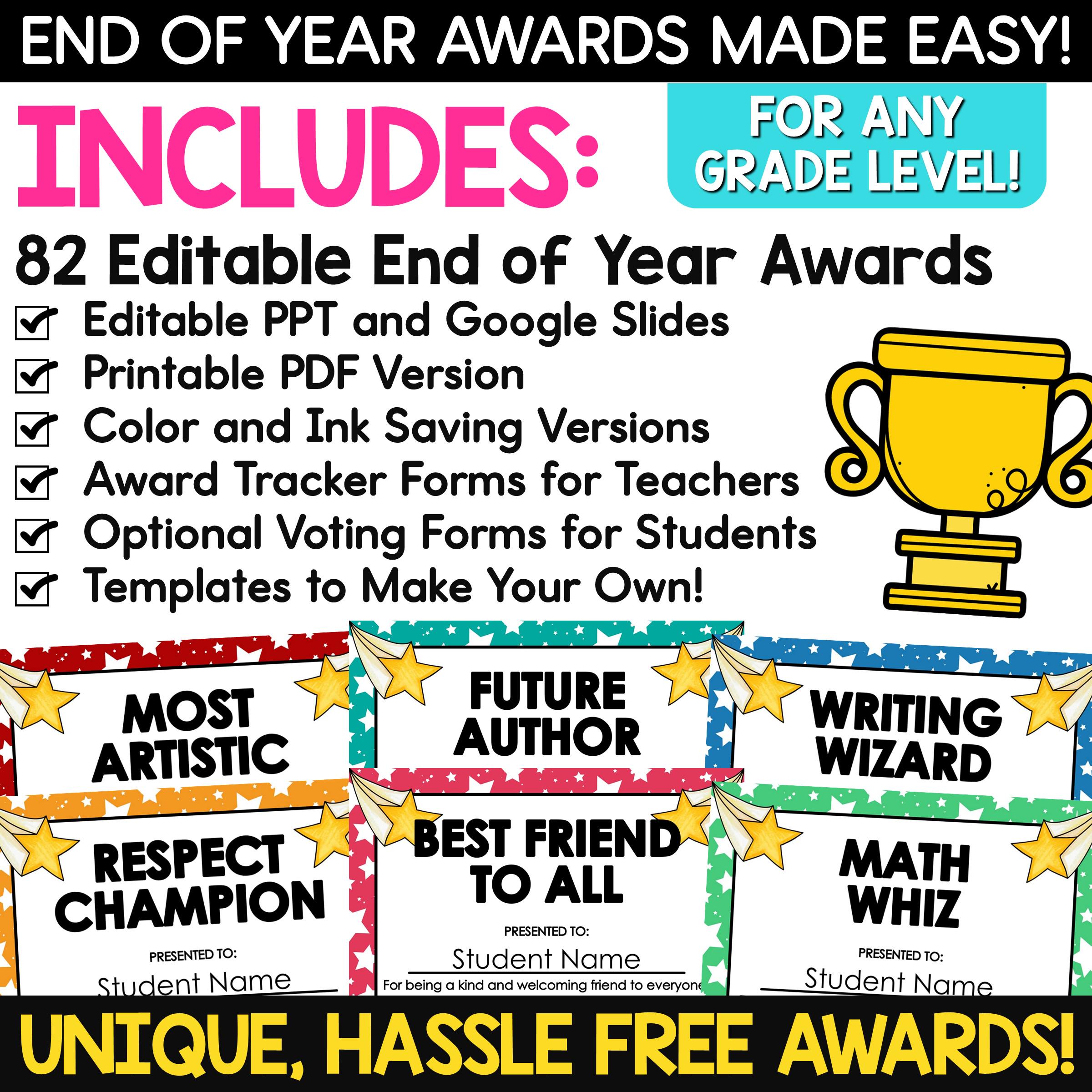 End of Year Awards Ceremony, Editable Superlative Awards for Teachers ...