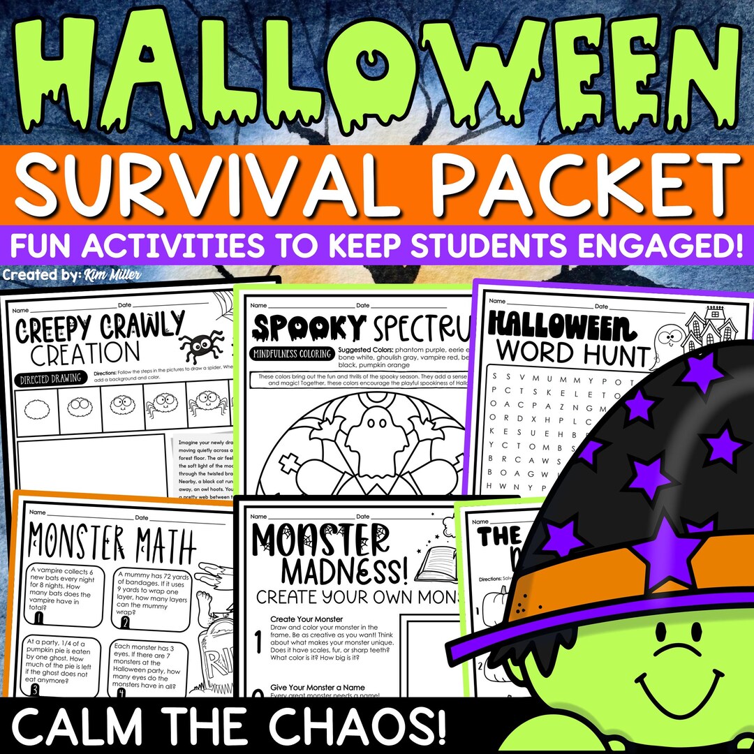 Halloween Fun Activities Packet Math Reading Writing No Prep Worksheets ...
