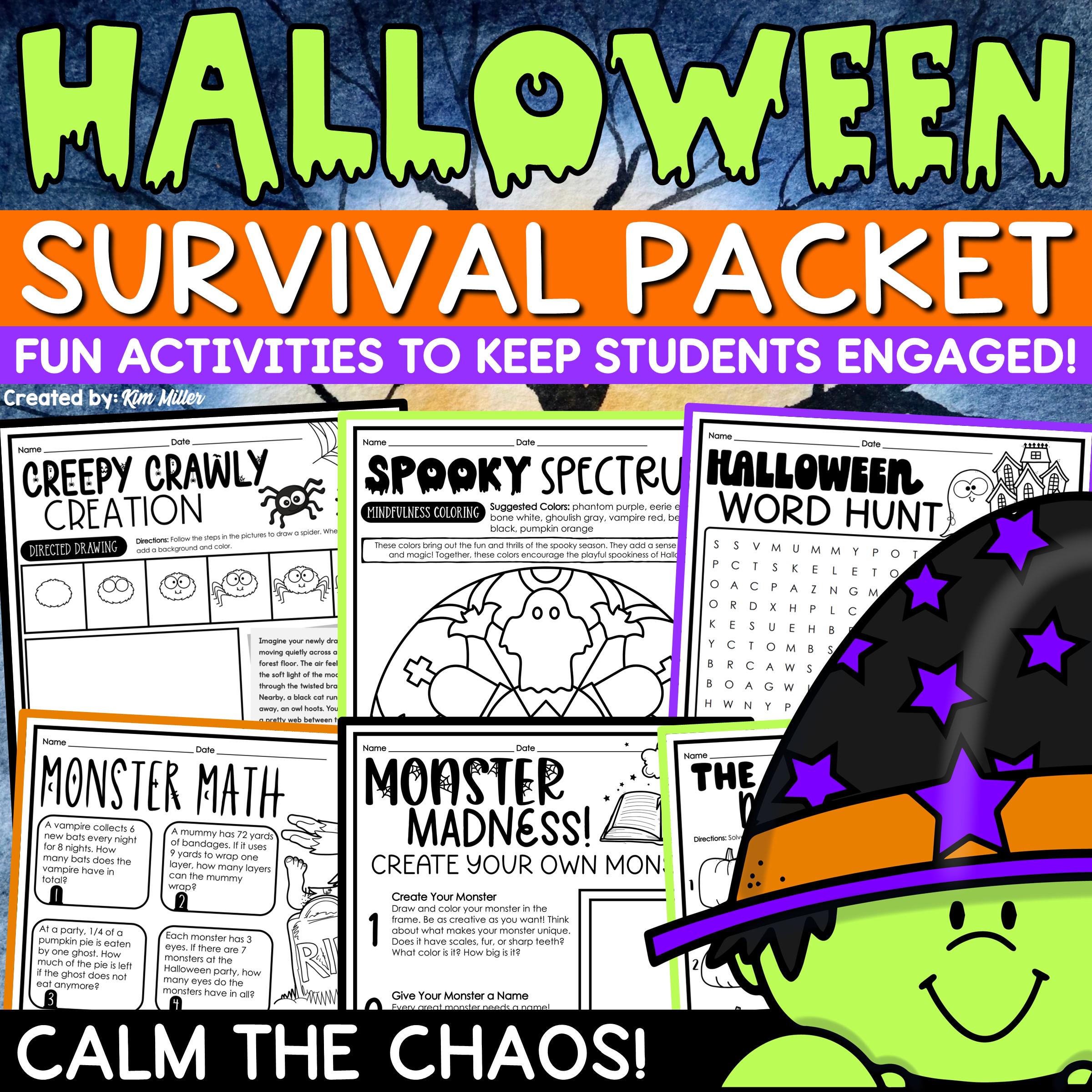 Halloween Fun Activities Packet Math Reading Writing No Prep Worksheets ...