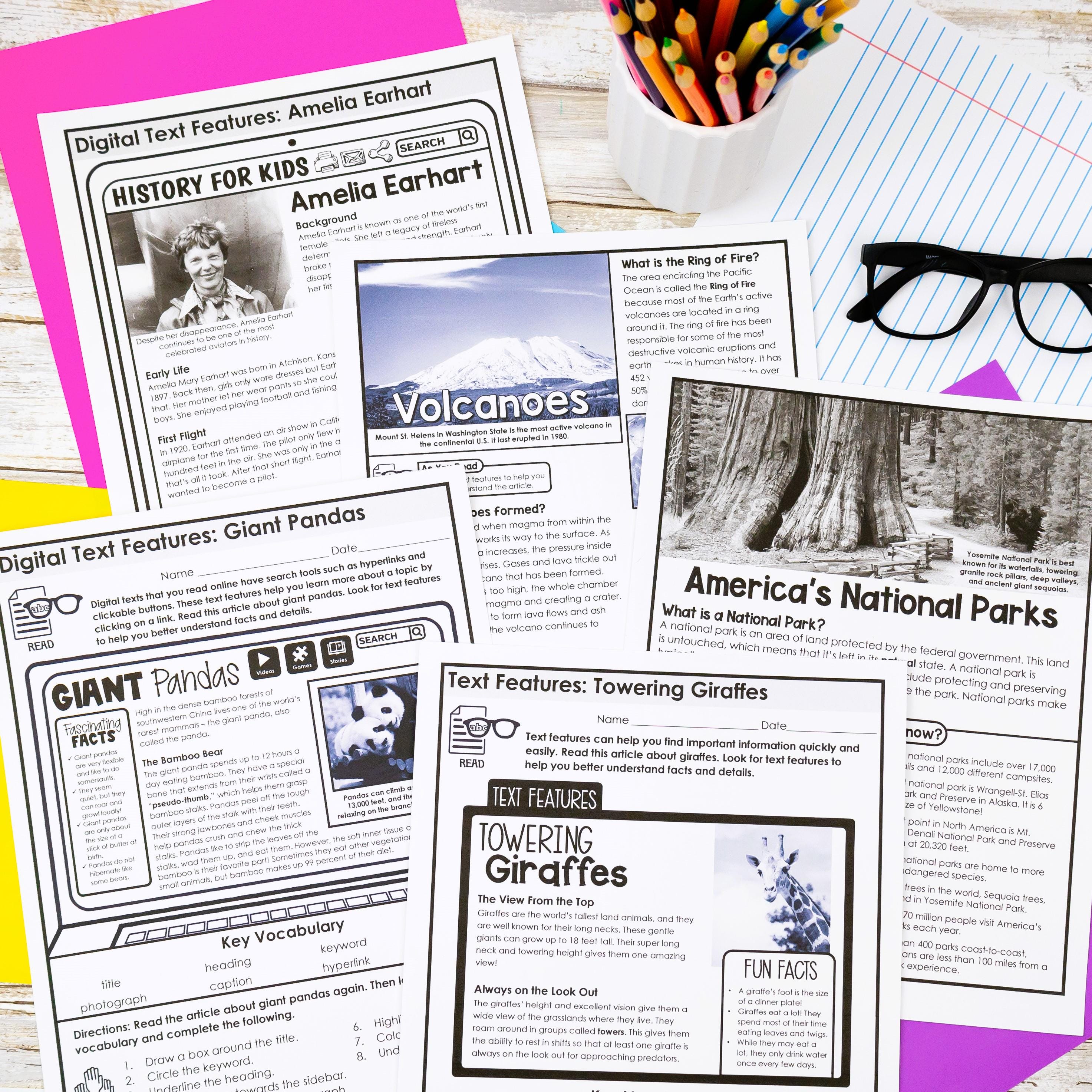 Nonfiction Text Features Worksheets, Informational Text, Reading ...