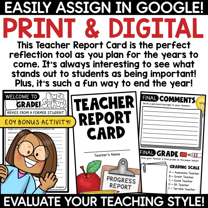 Fun End of Year Activities | Grade the Teacher Report Card | Last Week ...