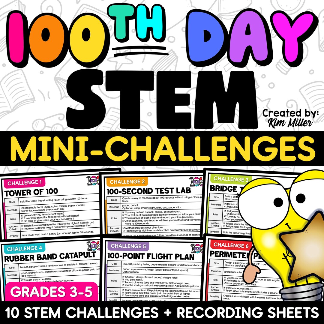 100th Day of School Activities STEM Challenges for 3rd 4th 5th Grade ...