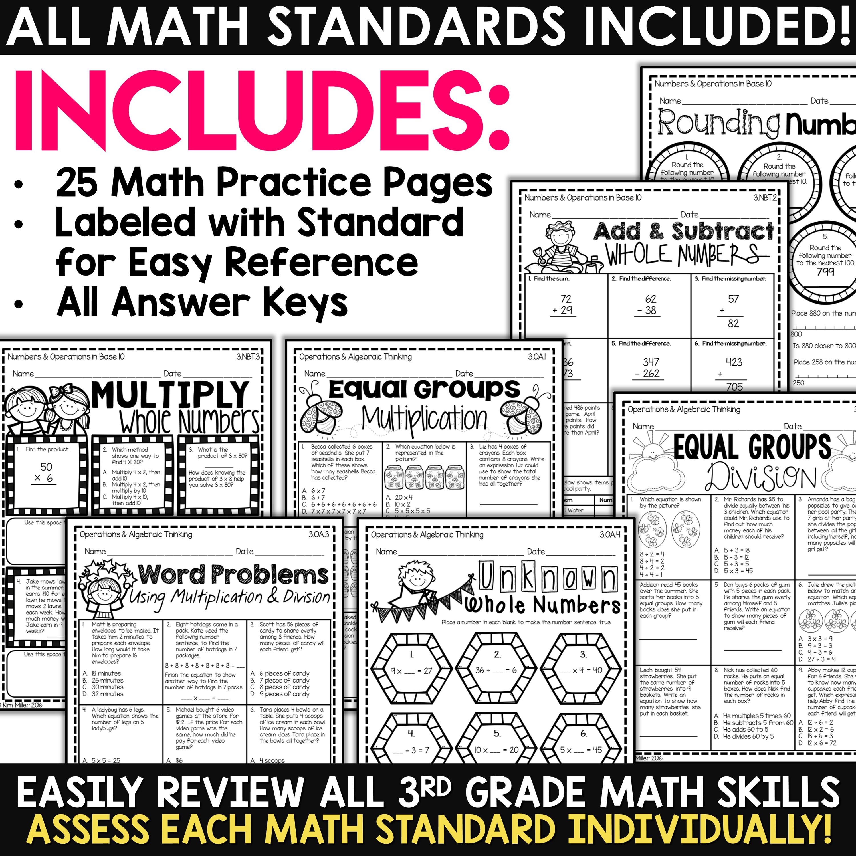 3rd Grade Math Review Summer Math Worksheet, 3rd Grade Math Printable ...