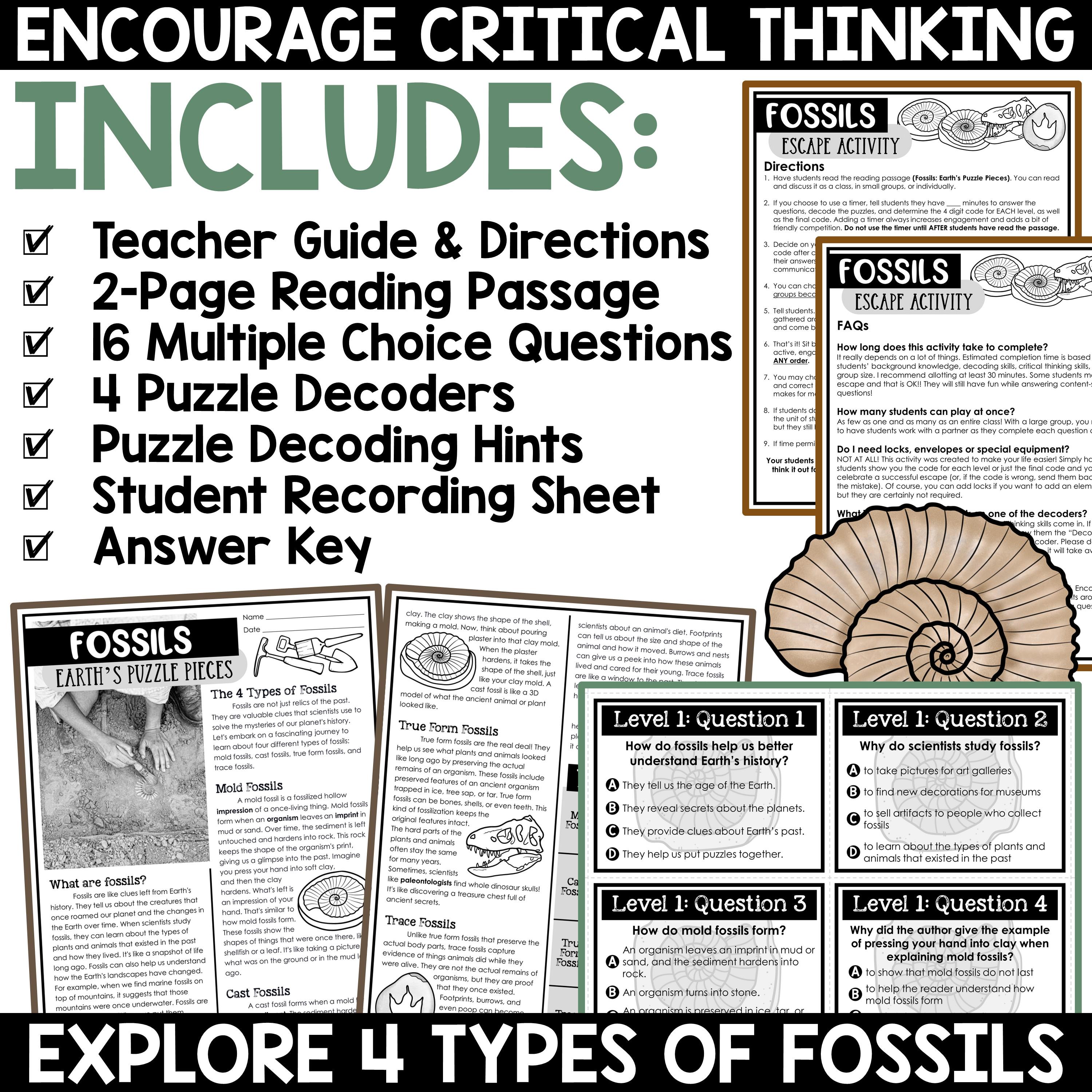 Fossils Escape Room Science Activity, Fossil Escape Game, Earth Science ...