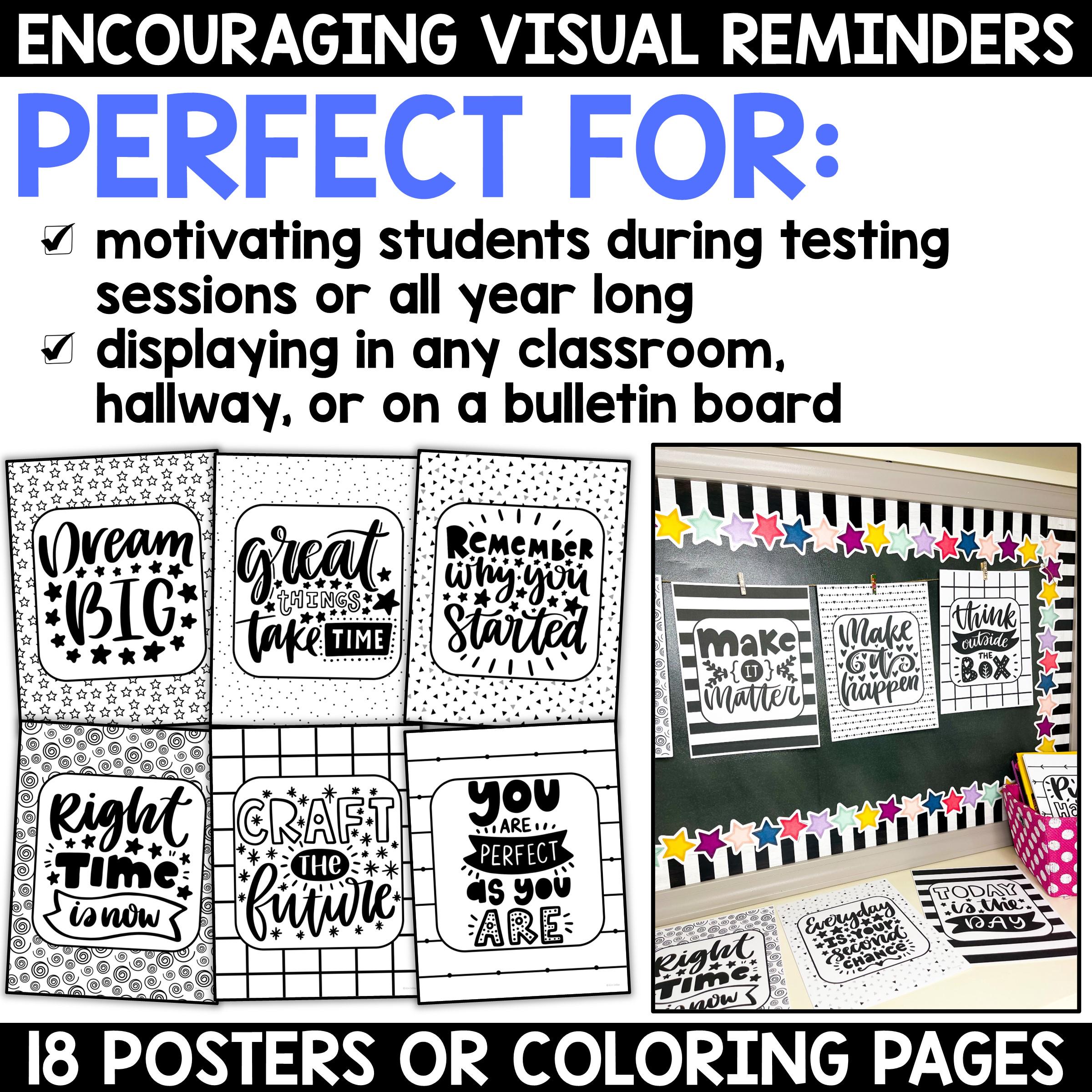 Testing Motivation Coloring Pages & Posters Test Prep Encouragement for ...