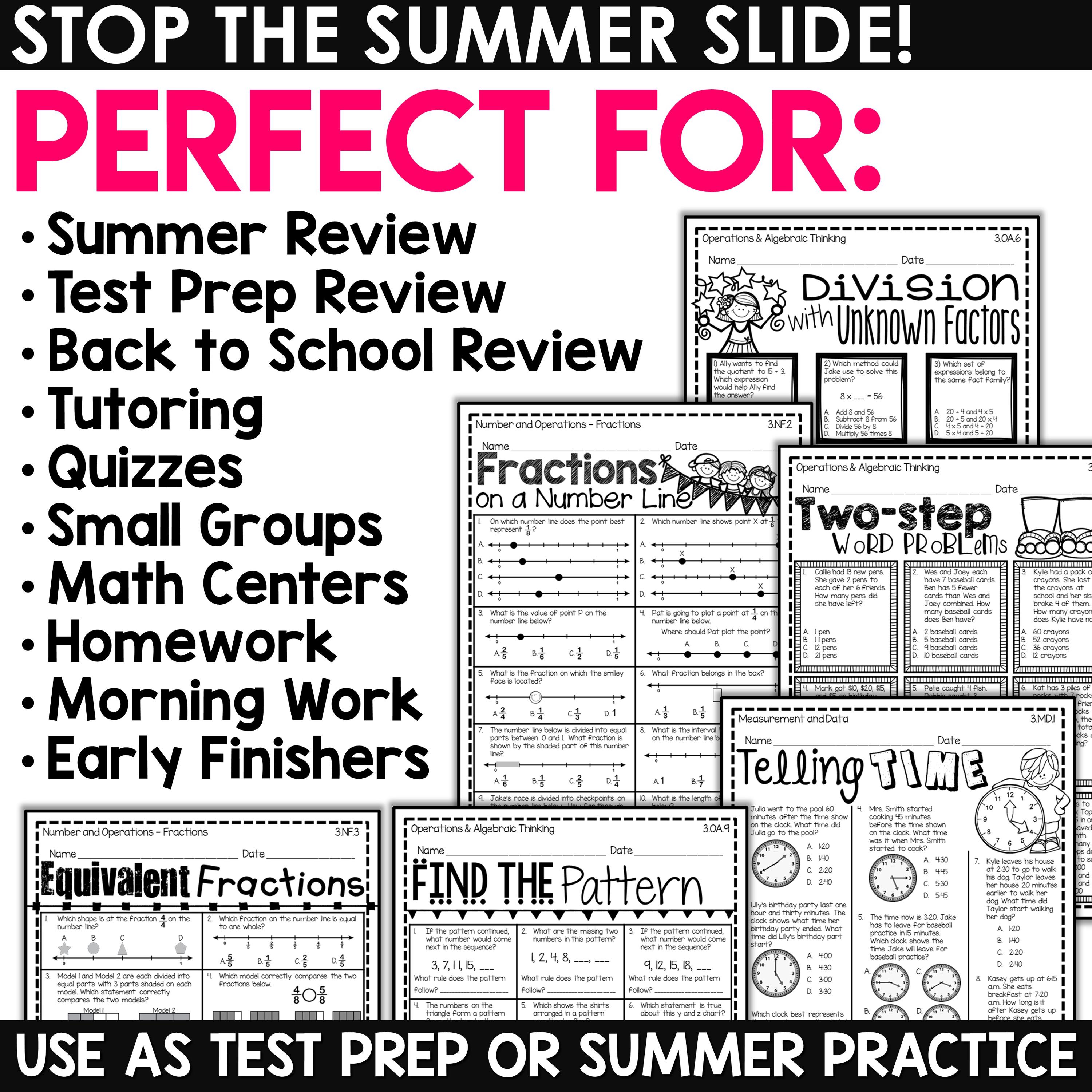3rd Grade Math Review Summer Math Worksheet, 3rd Grade Math Printable ...