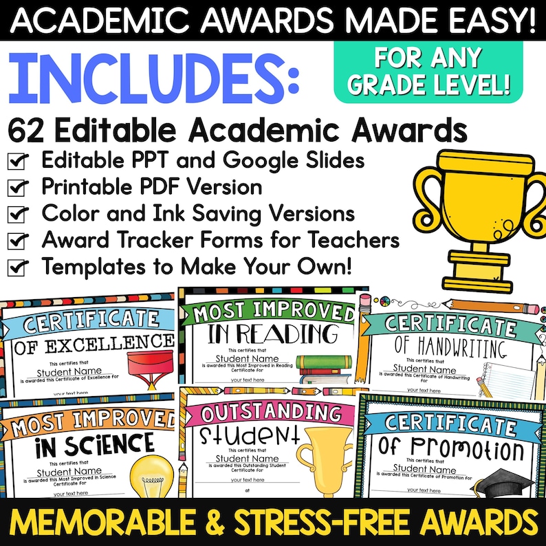 End of Year Academic Awards, Student Achievement Certificates for ...