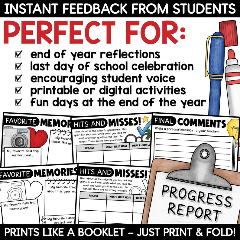 Fun End of Year Activities | Grade the Teacher Report Card | Last Week ...